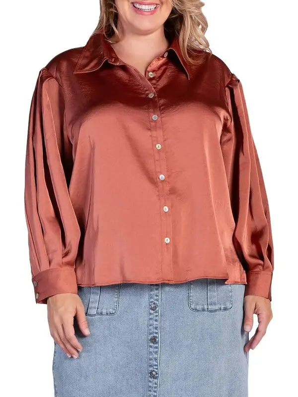 STANDARDS & PRACTICES Zeal Sateen Button-up Blouse - Rust
