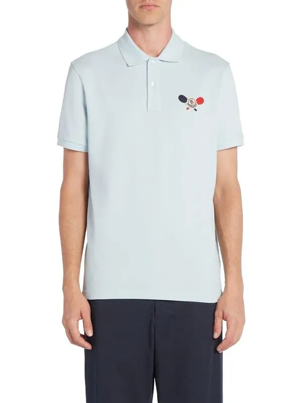 Moncler Logo Patch Cotton Piqué Polo - Baby Blue
