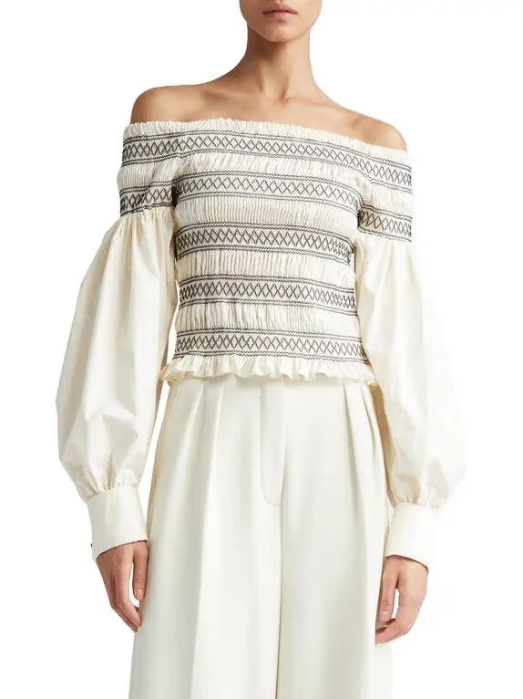 Max Mara Walk Smocked Off-the-shoulder Top - Ivory