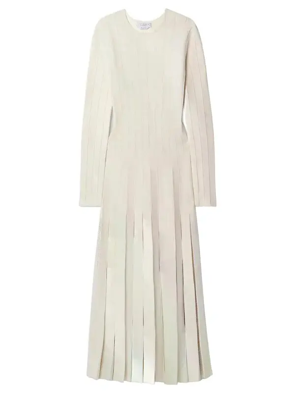 Gabriela Hearst Walsh Crochet-trimmed Pleated Wool Midi Dress - Ivory