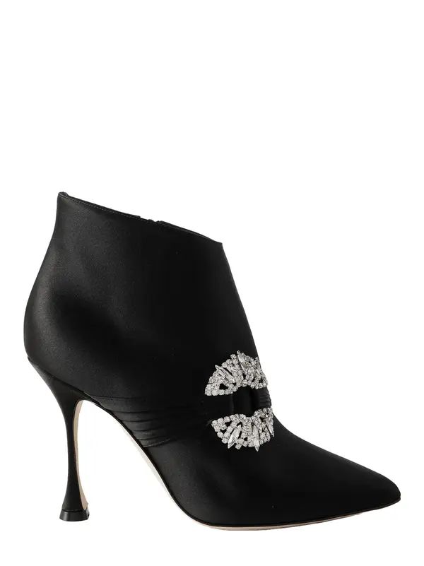 Manolo Blahnik Prabina 105 Crystal-embellished Satin Ankle Boots - Black