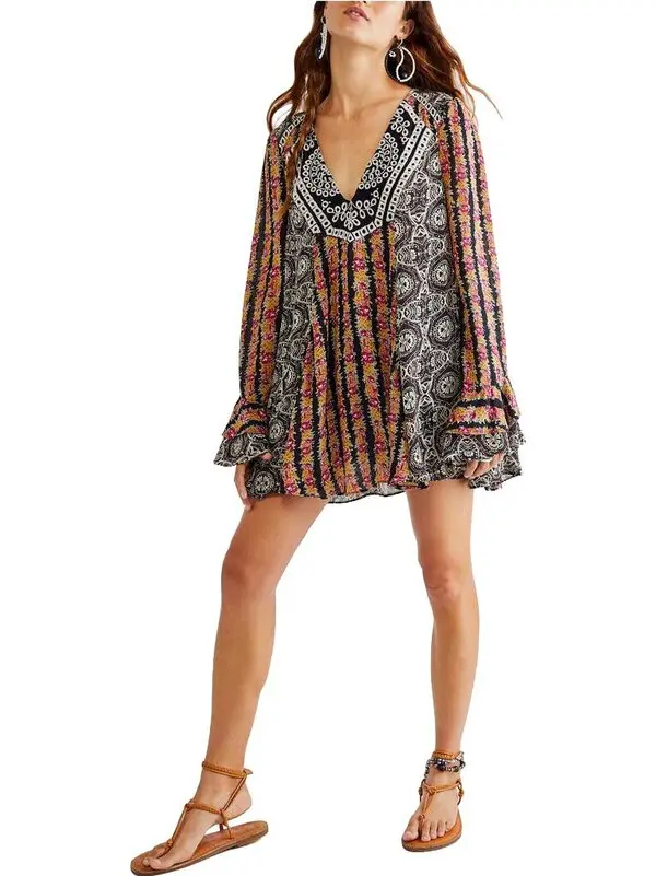 Free People Fallin Into You Long Sleeve Tunic Dress - Black Combo