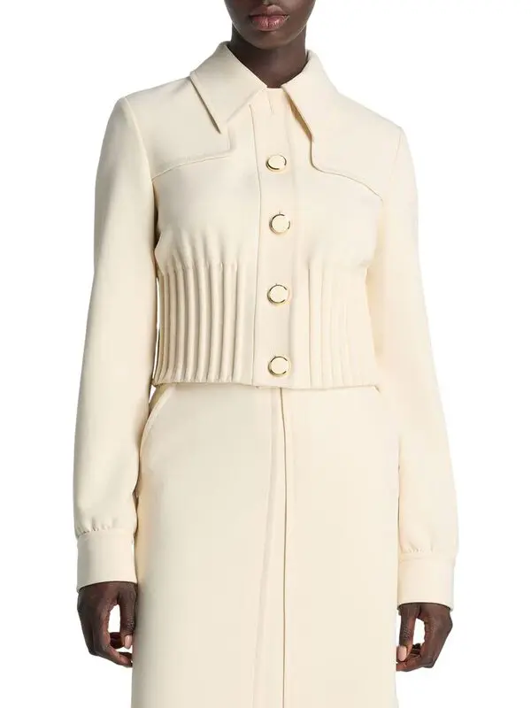 St. John Corded Rib Stretch Crepe Crop Jacket - Ecru