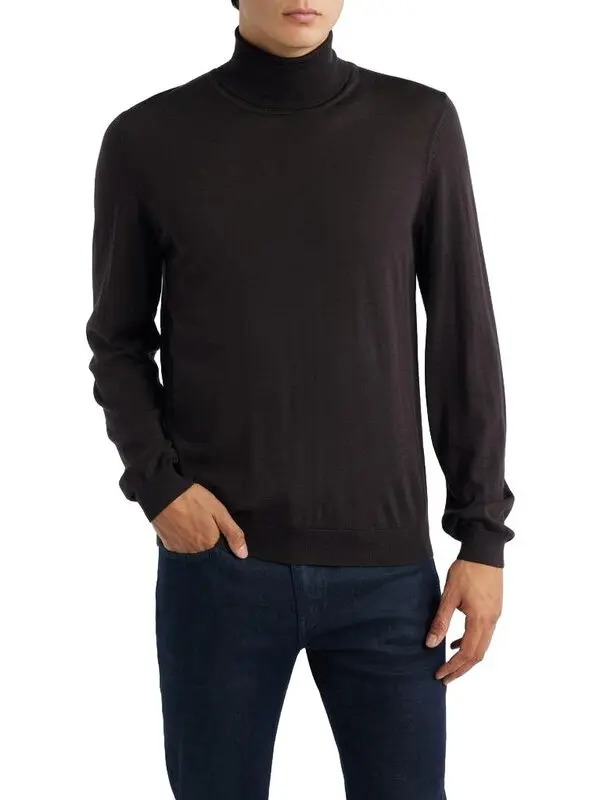 BOSS Musso Virgin Wool Turtleneck Sweater - Dark Brown