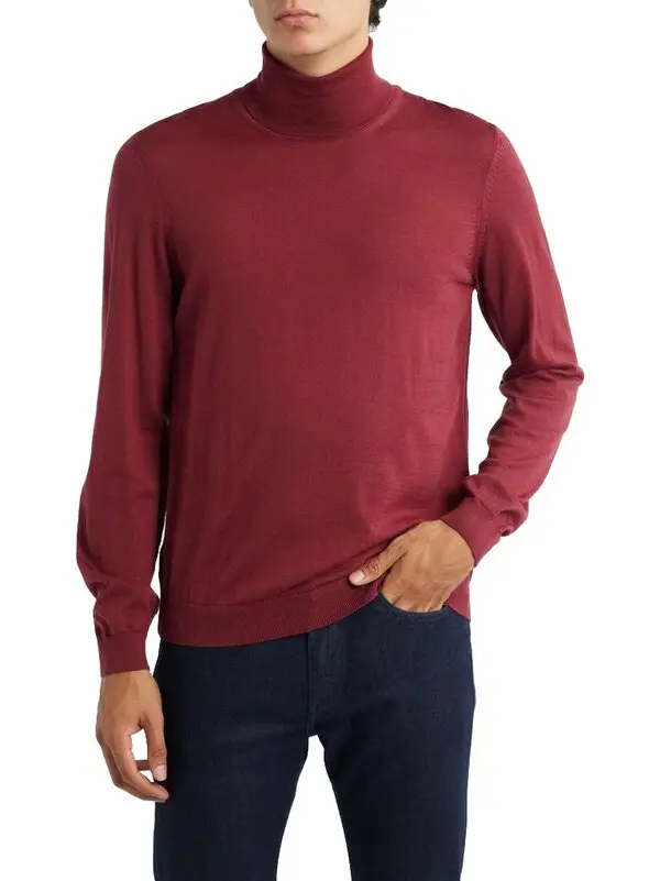 BOSS Musso Virgin Wool Turtleneck Sweater - Dark Red