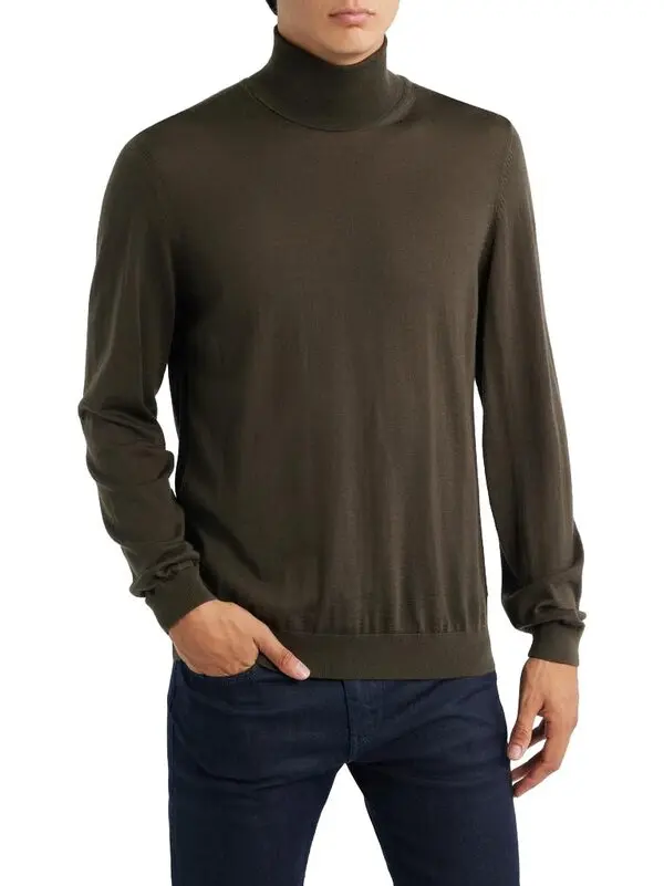 BOSS Musso Virgin Wool Turtleneck Sweater - Open Brown