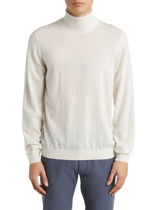 BOSS Musso Virgin Wool Turtleneck Sweater - Open White