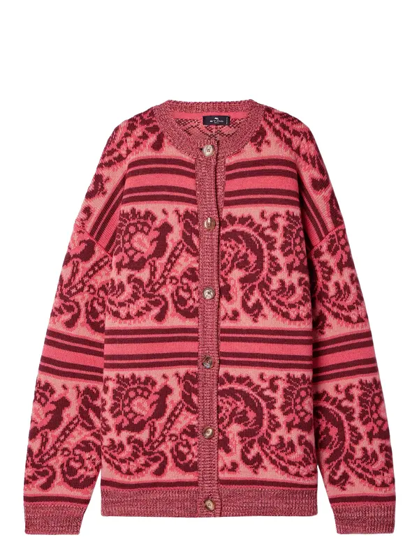 Etro Oversized Wool-blend Jacquard Cardigan - Pink