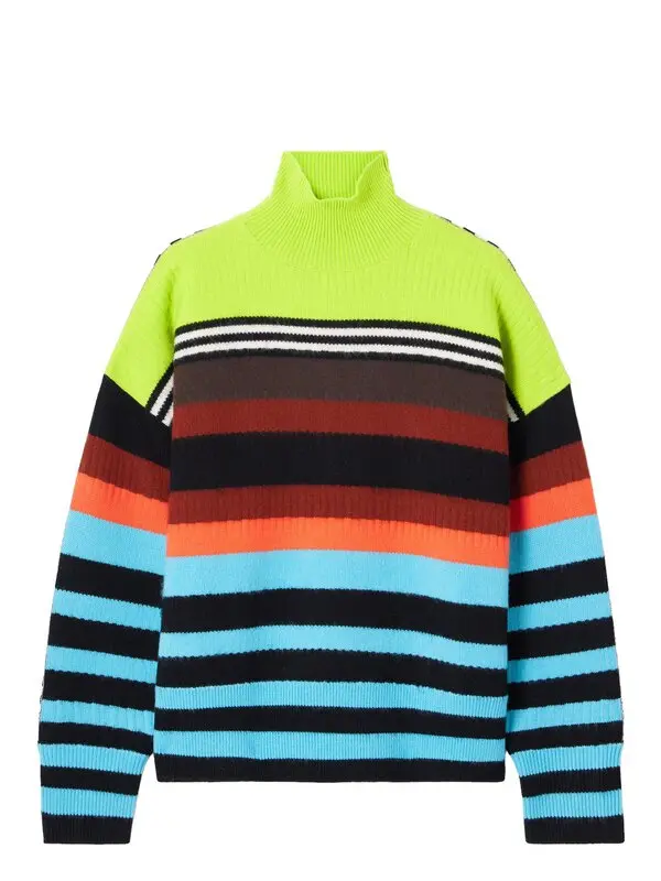 Christopher John Rogers Striped Ribbed Wool-blend Turtleneck Sweater - Blue