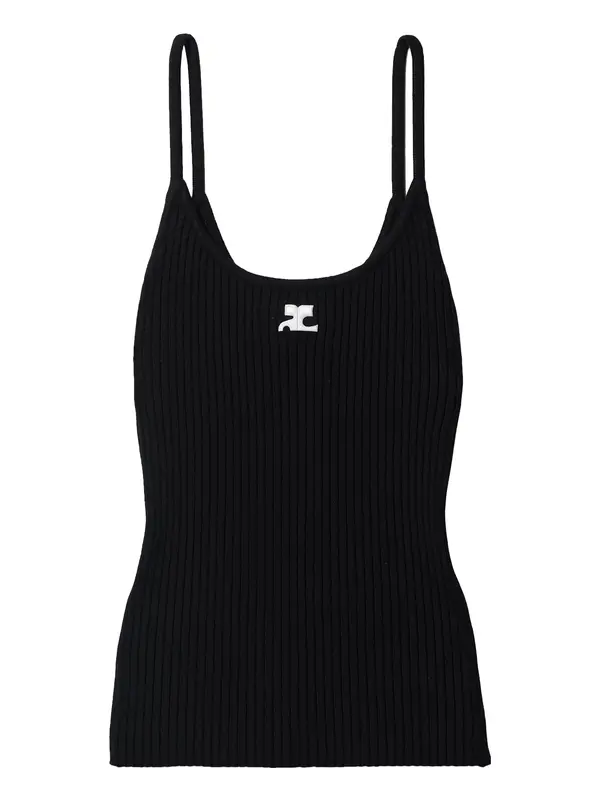 COURREGES Reedition Appliquéd Ribbed-knit Tank - Black