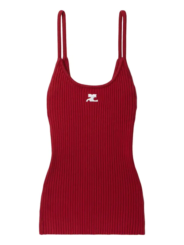 COURREGES Reedition Appliquéd Ribbed-knit Tank - Red