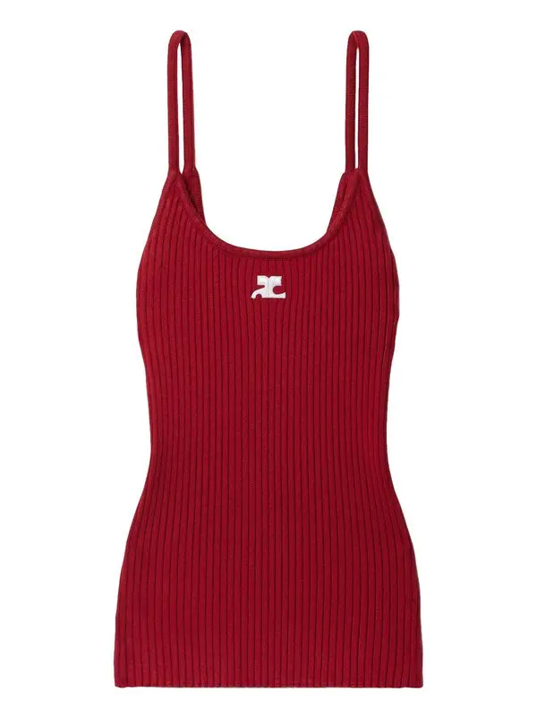 COURREGES Reedition Appliquéd Ribbed-knit Tank - Red