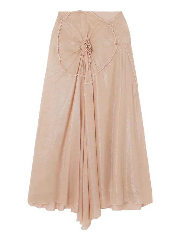 Victoria Beckham Draped Appliquéd Metallic Tulle Midi Skirt - Pink