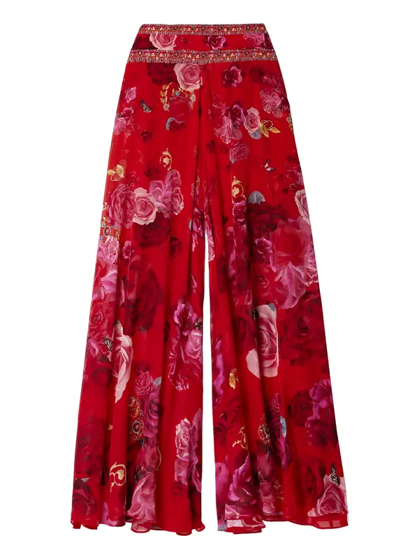 Camilla Crystal-embellished Printed Silk-crepe Pants - Red