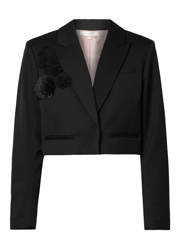 LoveShackFancy Cardelio Cropped Appliquéd Twill Blazer - Black