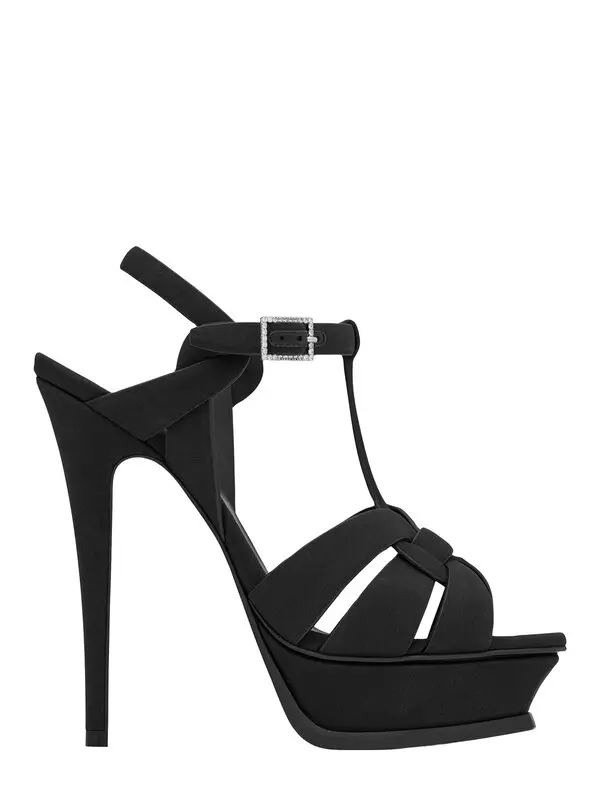 Saint Laurent Silk Tribute 135 Platform Sandals - Black