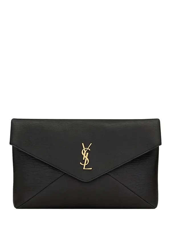 Saint Laurent Leather Cassandre Envelope Pouch - Black