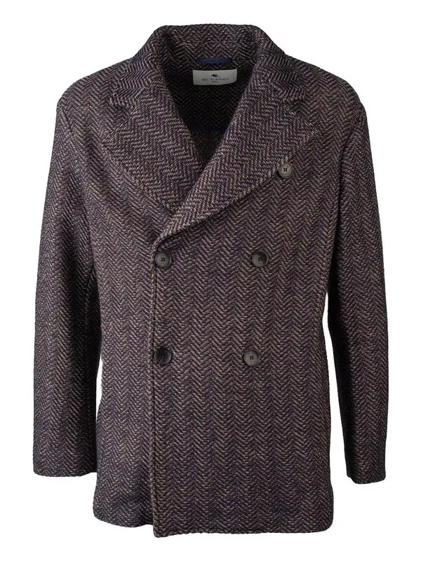 Etro Double-breasted Knitted Peacoat - Blue, Brown