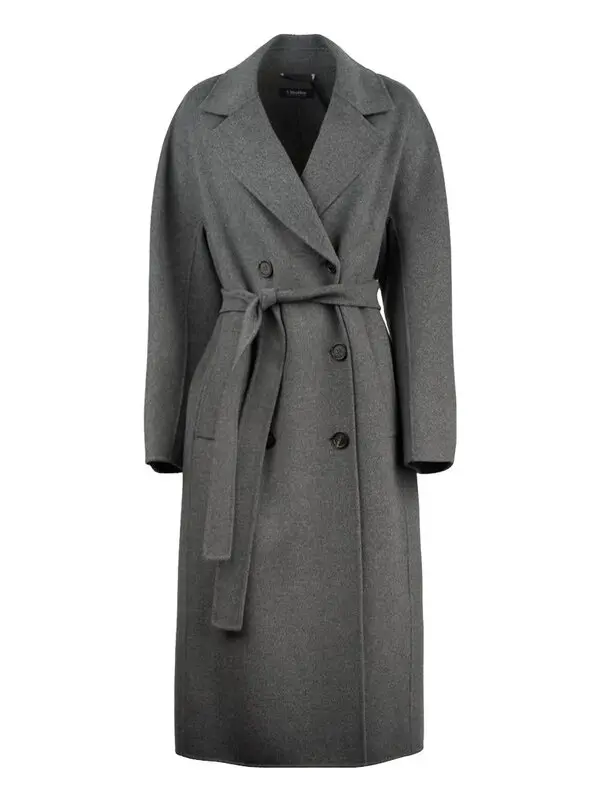 Max Mara Double-breasted Wool Coat With Belt - Gray