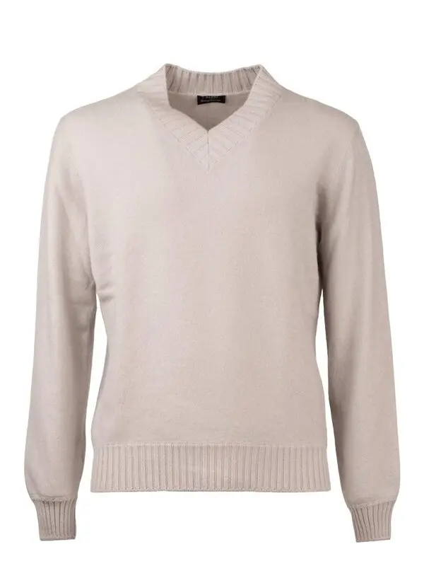 BARBA NAPOLI 100% Cashmere V-neck Sweater - White