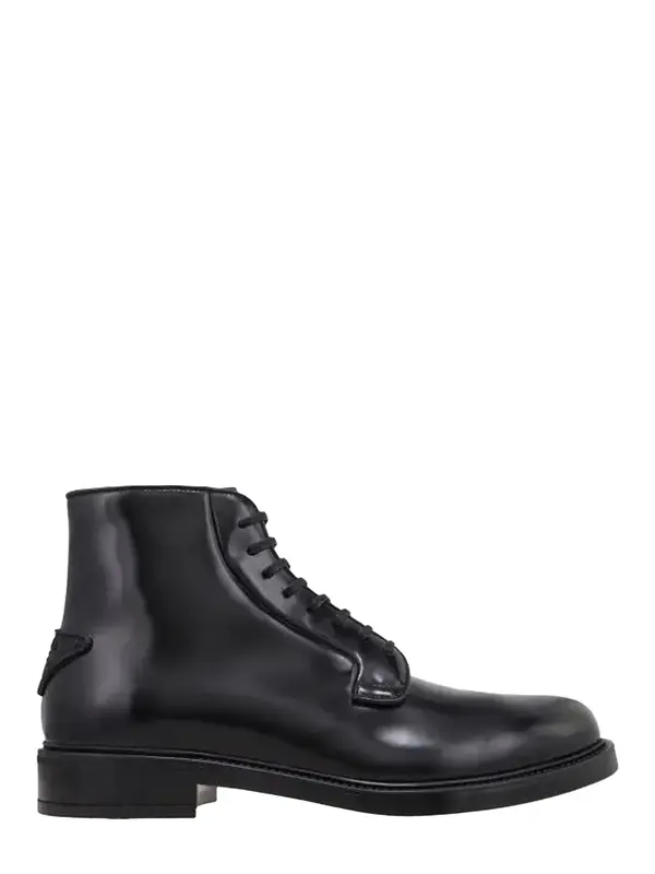 Prada Leather Lace-up Boots - Black