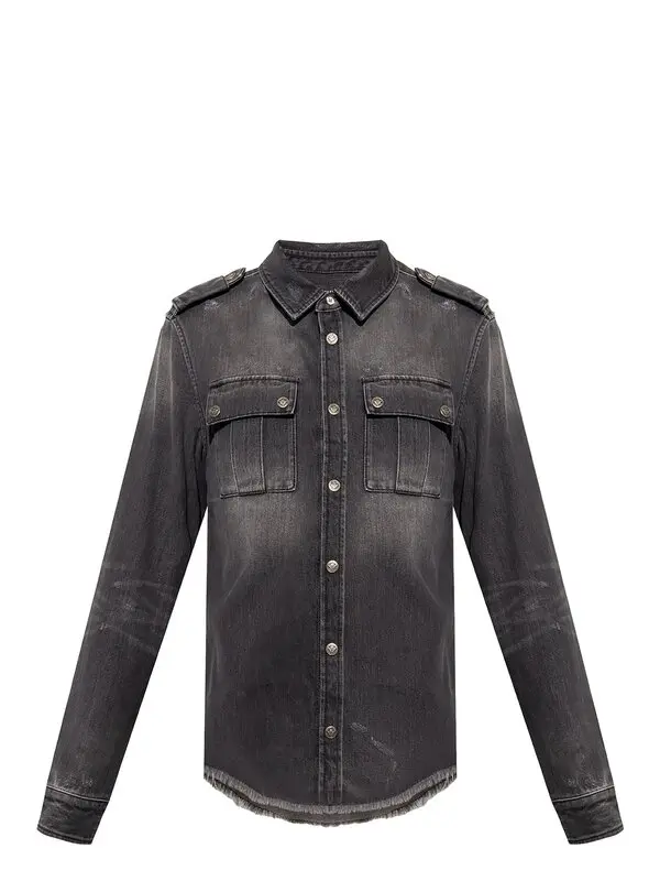 Balmain Cotton Denim Shirt - Black