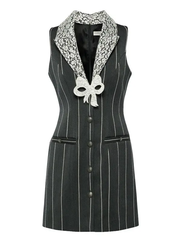 Alessandra Rich Pinstripe Wool-blend Mini Dress - Black