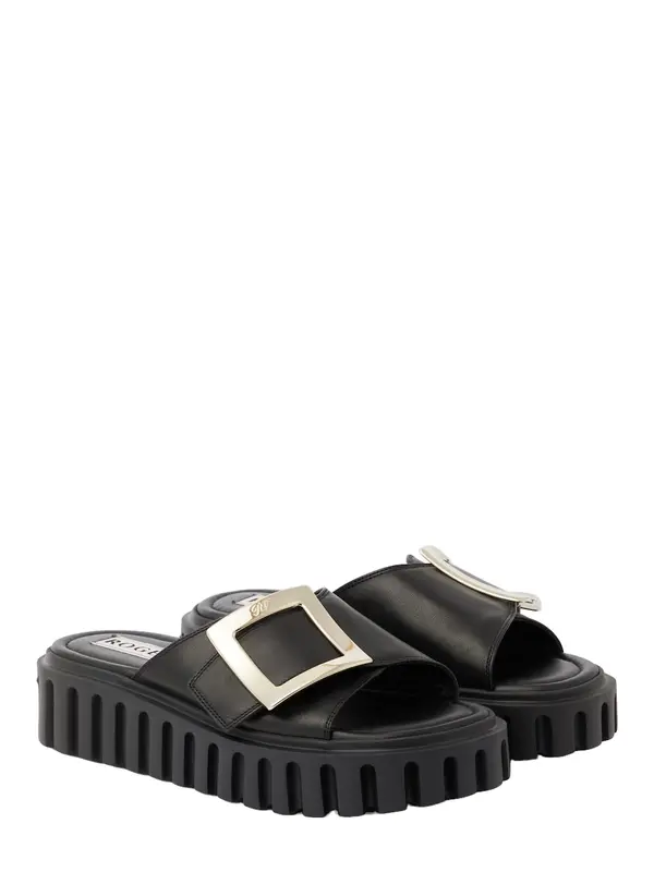 ROGER VIVIER Viv' Go Thick Leather Mules - Black