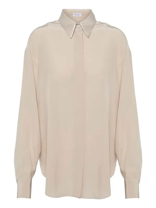 Brunello Cucinelli Embellished Silk Shirt - Beige