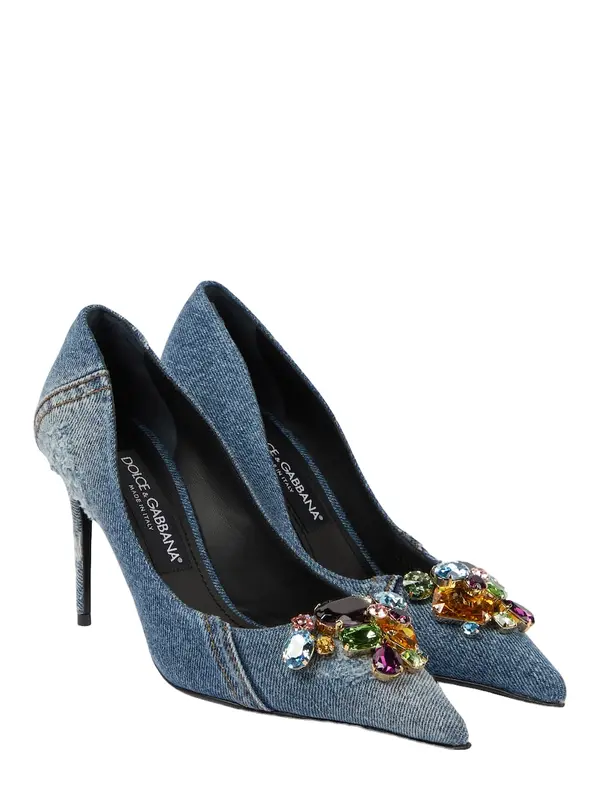 Dolce & Gabbana Crystal-embellished Denim Pumps - Blue