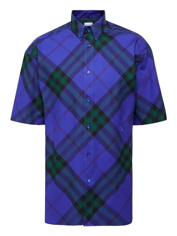 Burberry Check Cotton Bowling Shirt - Blue