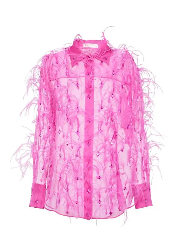 Valentino Garavani Embroidered Silk Organza Blouse - Pink