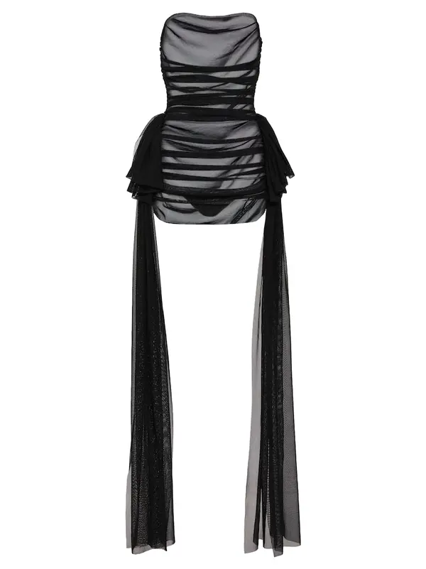 Norma Kamali Ruffled Sheer Mesh Mini Dress - Black