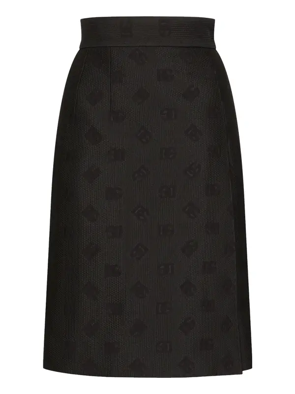 Dolce & Gabbana Monogram Jacquard Midi Skirt - Black