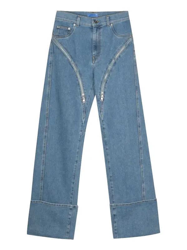 MUGLER Zipped Wide-leg Jeans - Blue