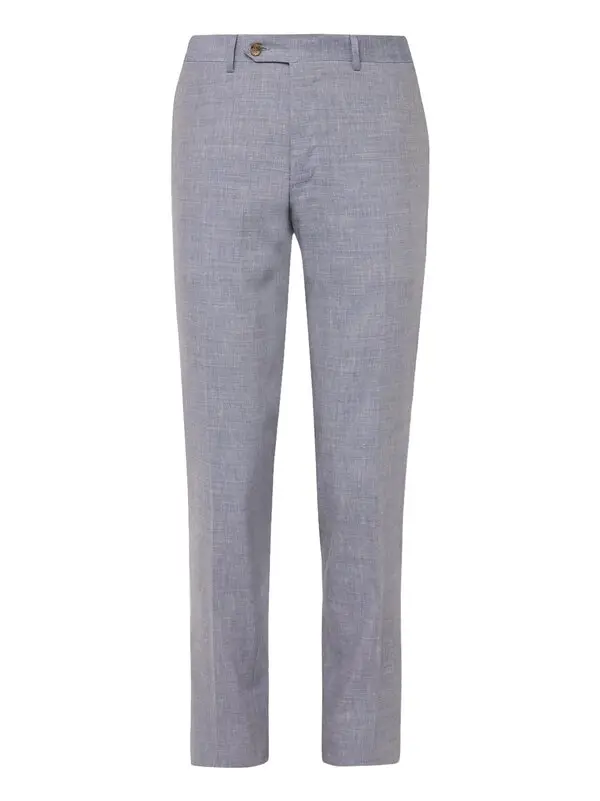 Canali Kei Slim-fit Linen And Wool-blend Suit Trousers - Blue