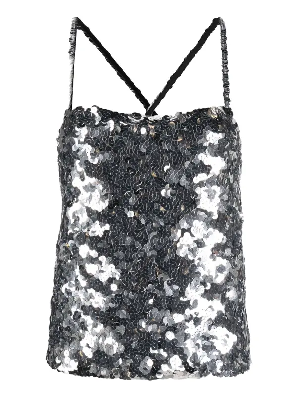 Sonia Rykiel Paris Sequinned Square-neck Tank Top - Silver