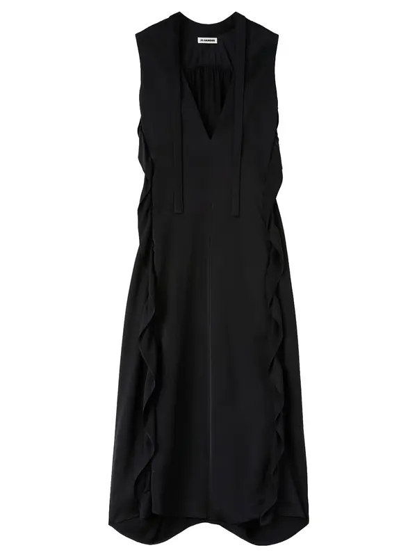 JIL SANDER Ruffle-trim Satin Maxi Dress - Black