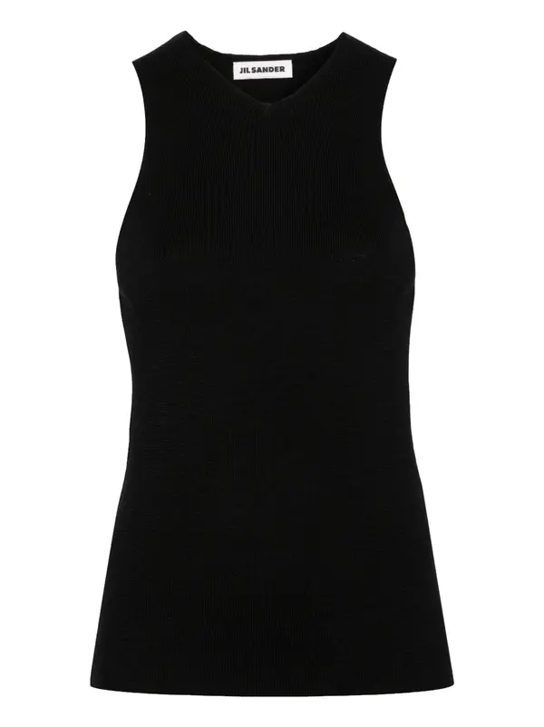 JIL SANDER V-neck Wool Tank Top - Black
