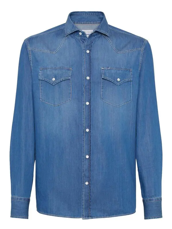 Brunello Cucinelli Denim Press-stud Fastening Shirt - Blue