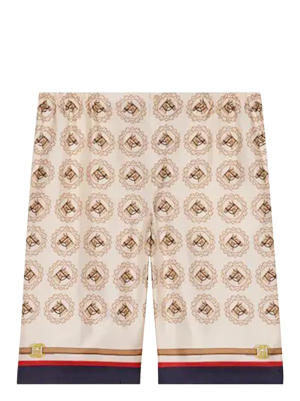 Gucci Equestrian Print Silk Twill Shorts - White