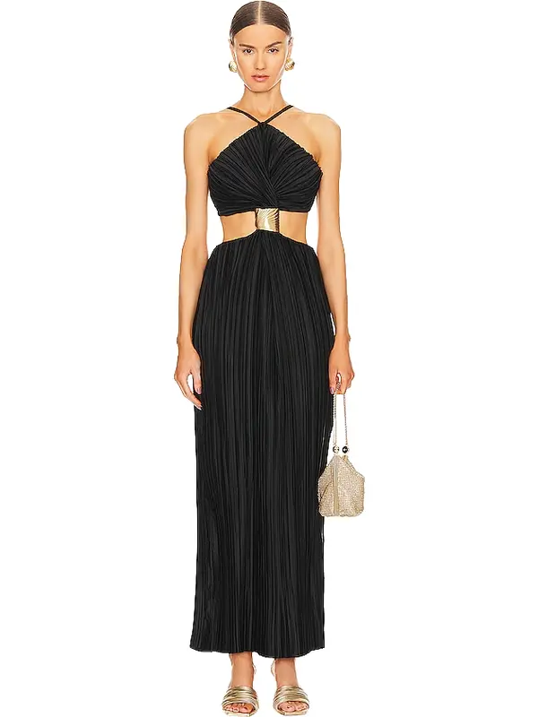 Cult Gaia Mitra Sleeveless Halter Gown - Black