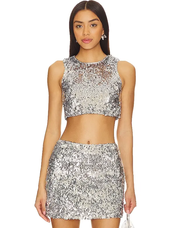 CAMILA COELHO Izabel Metallic Top - Silver