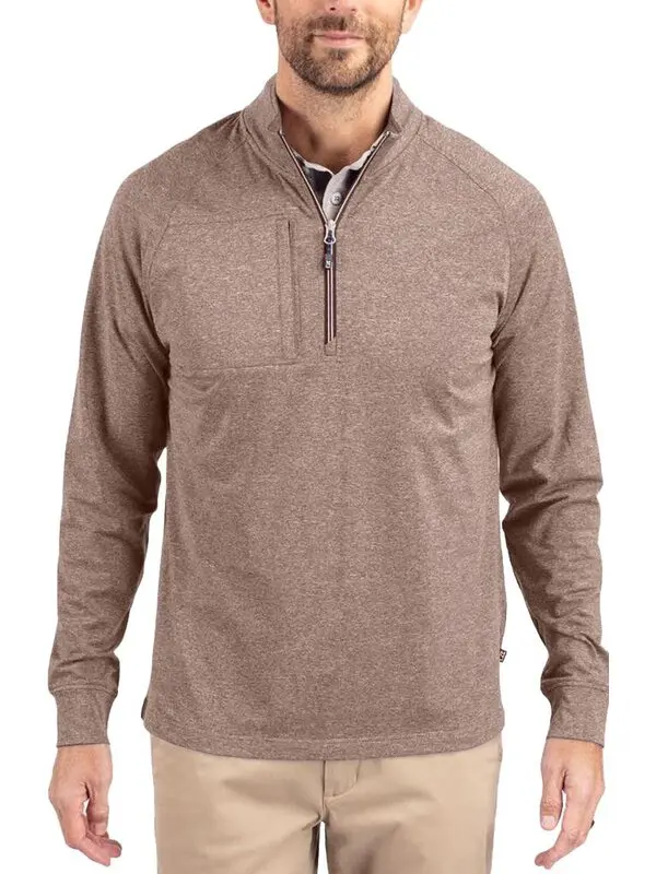 Cutter & Buck Adapt Heather Quarter Zip Pullover - Texas Orange Heather