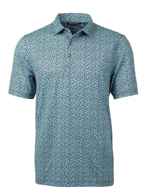 Cutter & Buck Magnolia Scatter Print Performance Polo - Fresh Mint/navy Blue