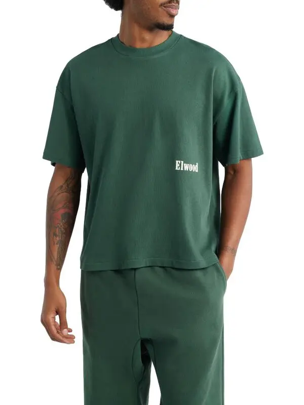 ELWOOD Boxy Heavyweight Cotton Crop T-shirt - Emerald