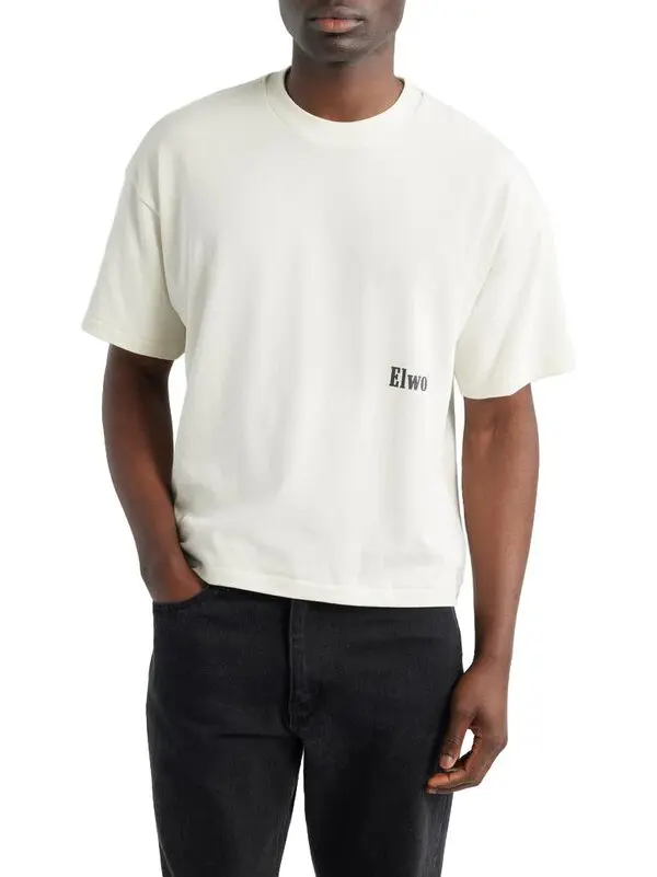 ELWOOD Boxy Heavyweight Cotton Crop T-shirt - Pearl