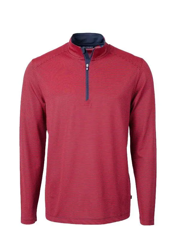 Cutter & Buck Virtue Micro Stripe Quarter Zip Pullover - Red/navy Blue