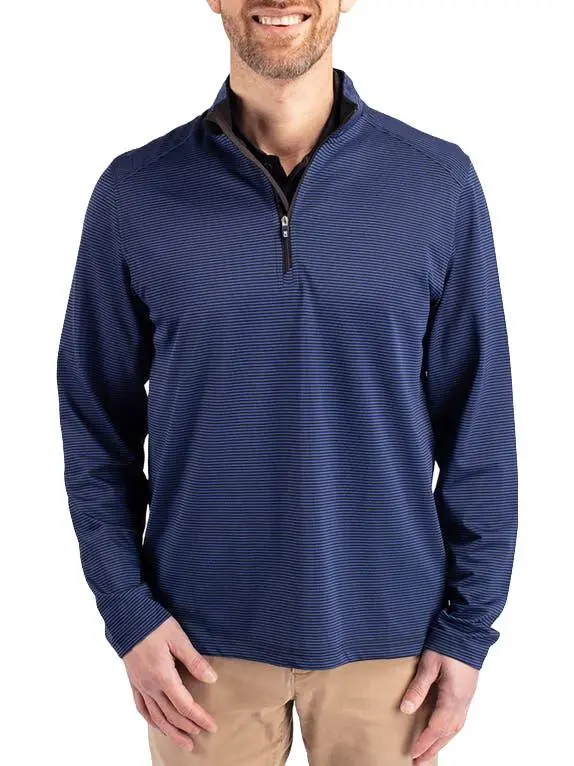 Cutter & Buck Virtue Micro Stripe Quarter Zip Pullover - Tour Blue/ Black