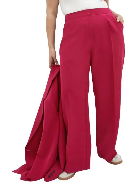 City Chic Alexis High Waist Wide Leg Pants - Deep Rose